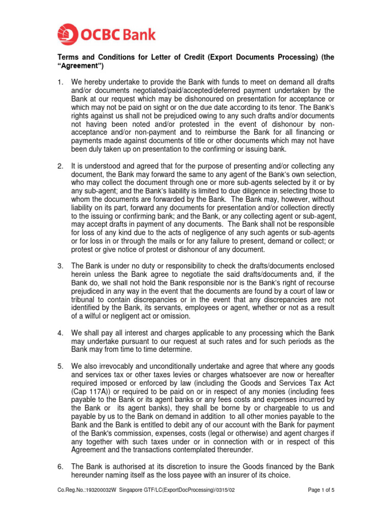 LC Export Doc Processing TNC | PDF | Letter Of Credit | Banks