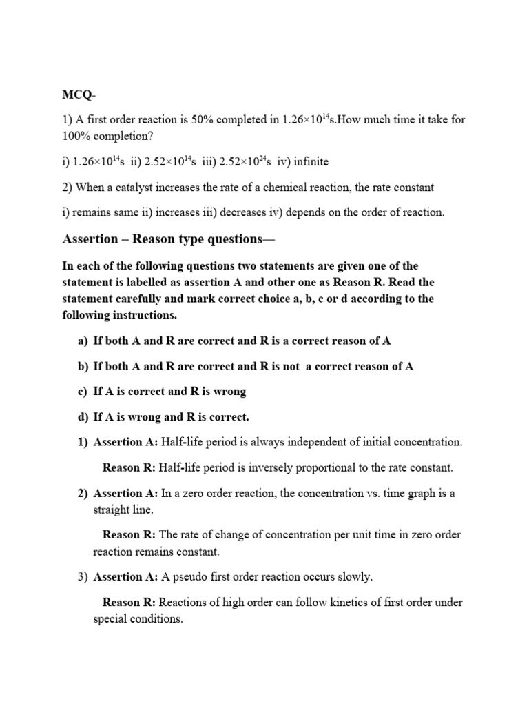 Chemical Kinetics Assignment | PDF | Reaction Rate | Chemical Reactions