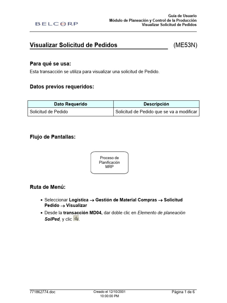 ME53N - Visualizar Solicitud de Pedidos | PDF | Informática