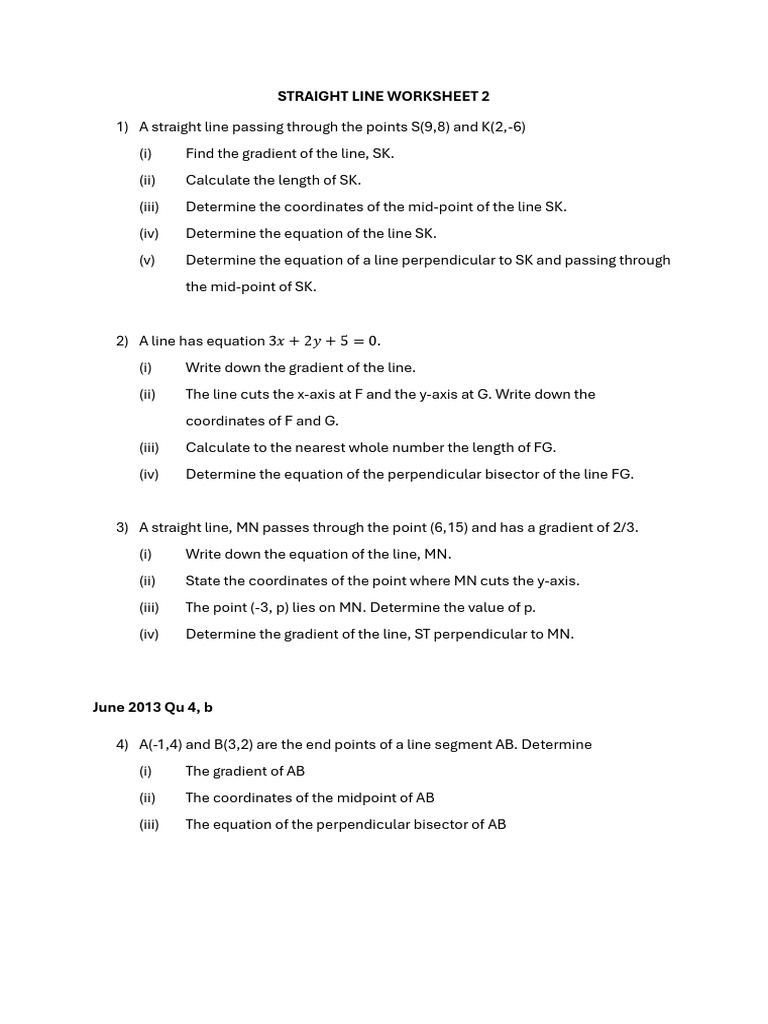 Straight Line Worksheet 2 | PDF | Teaching Methods & Materials ...