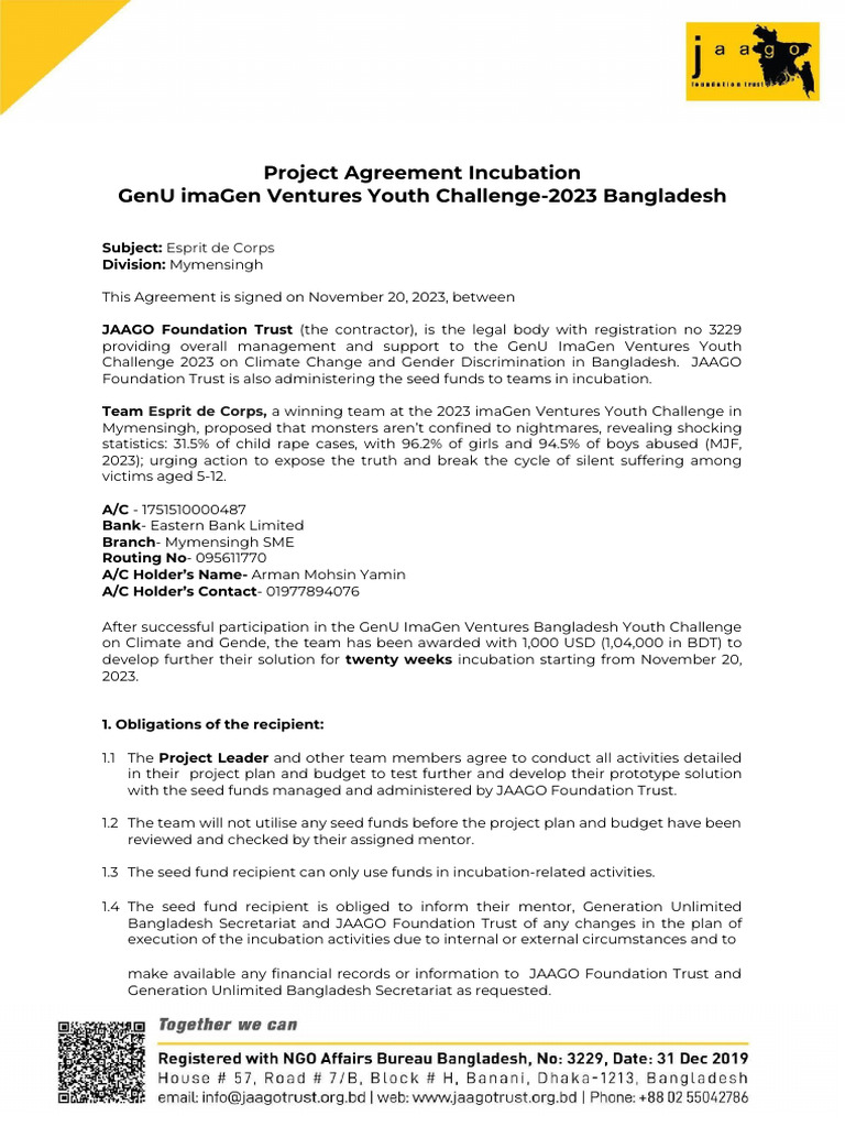 Agreement - Team Esprit de Corps | PDF