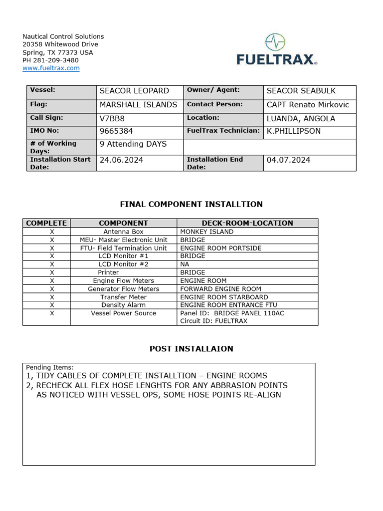Nautical Control Solutions Installation Report | PDF | Computing
