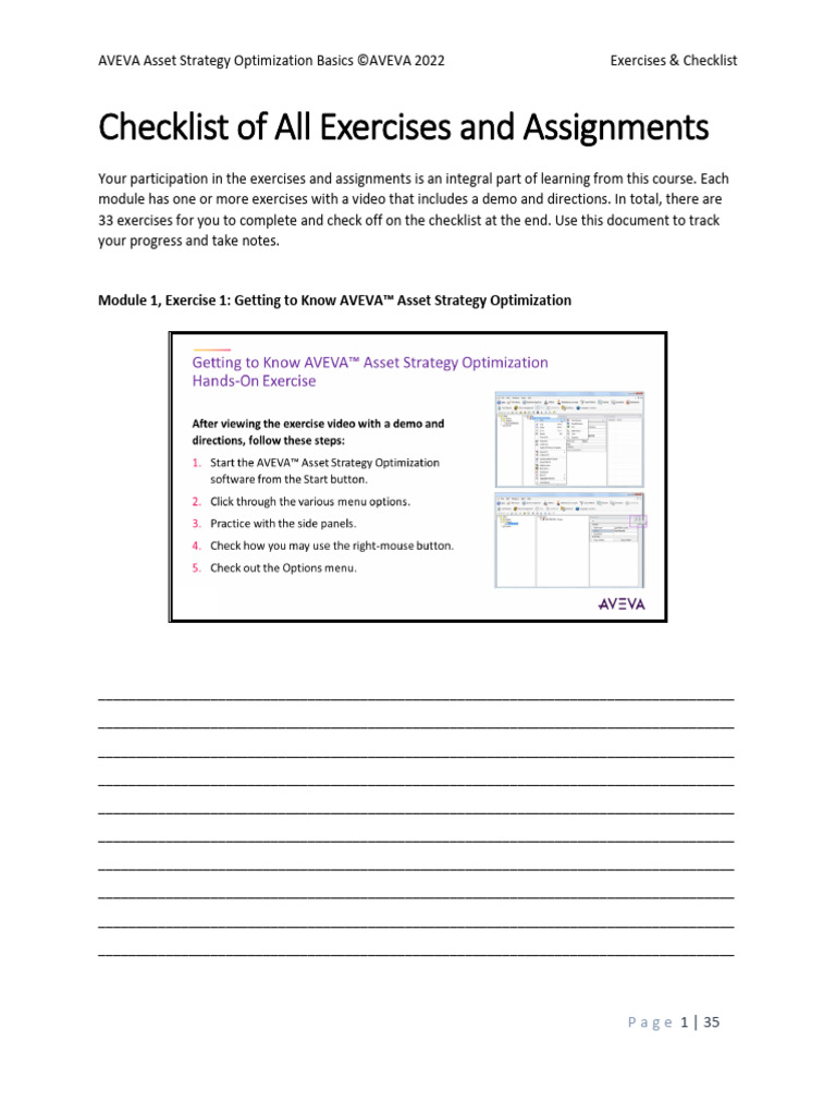 Checklist Of All Exercises For Asset Strategy Optimization Basics
