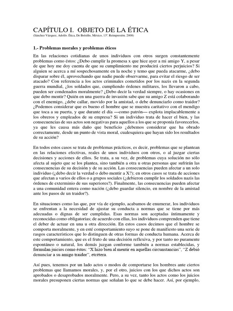 Capítulo I - El Objeto de La Ética | PDF | Moralidad | Comportamiento