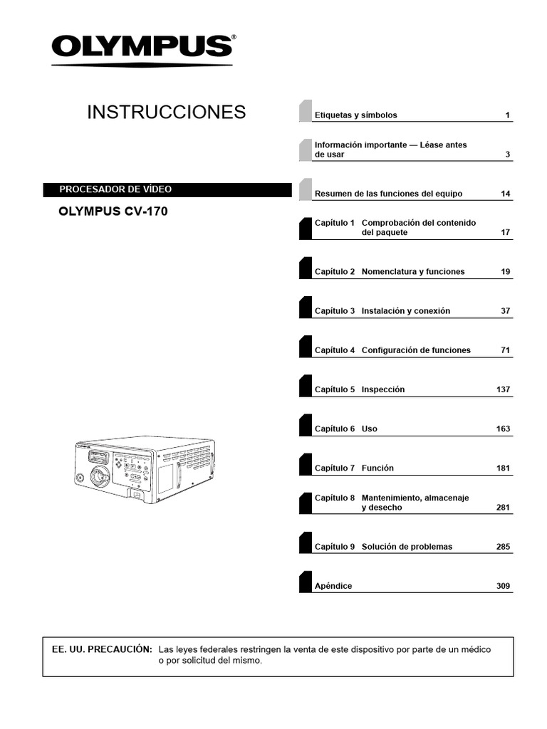 CV-170 - Manual en Español | PDF | Endoscopia | Tecnología de cine y video