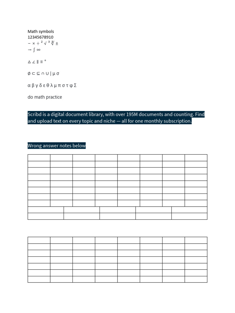 Math Symbols With Practicen Note | PDF | Teaching Methods & Materials