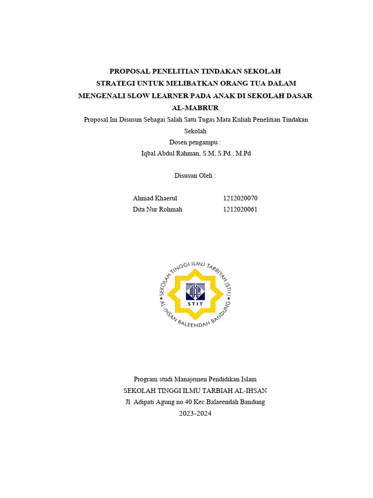 Proposal PTS STRATEGI UNTUK MELIBATKAN ORANG TUA DALAM MENGENALI SLOW ...