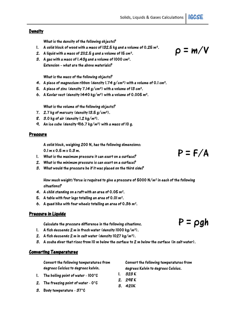 IGCSE Physics: Density & Pressure | PDF | Density | Pressure