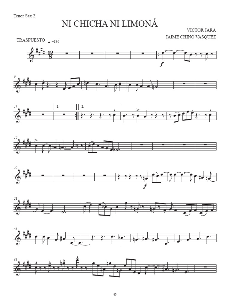 NI CHICHA NI LIMONA ENSAMBLE INTERPRETACION - Tenor Sax 2 | PDF