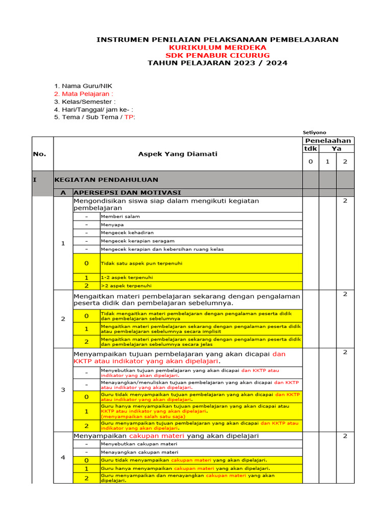 Instrumen Supervisi 4 Model | PDF