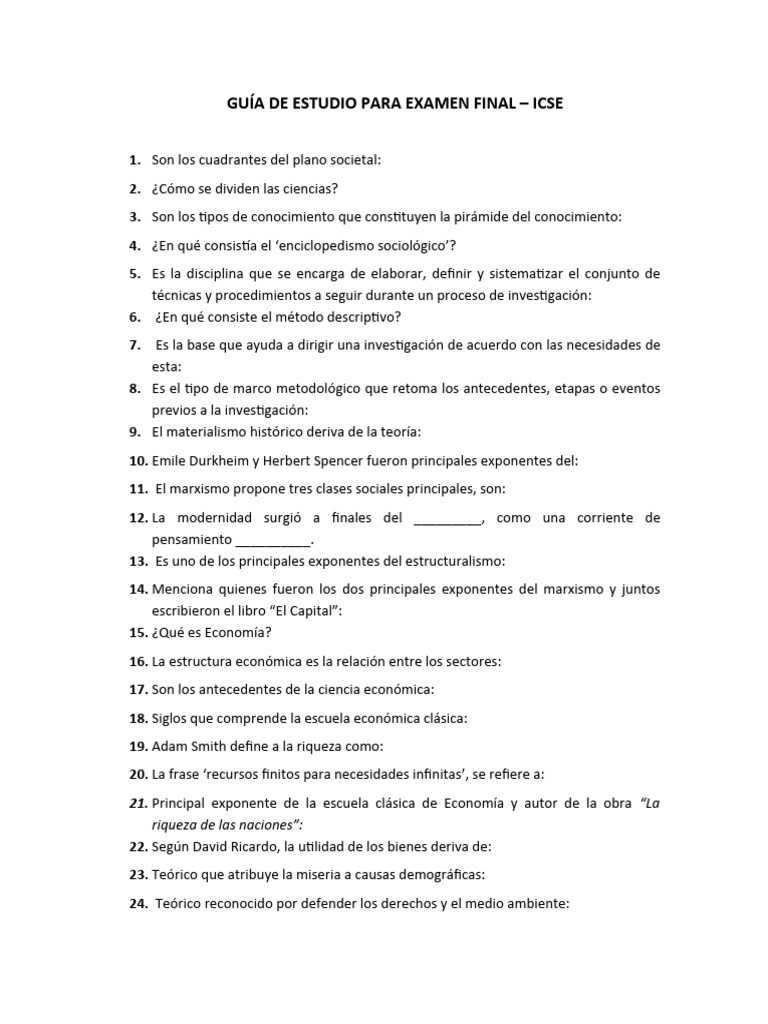 Guia de Estudio Examen Final - Icse | PDF | Sociedad | marxismo