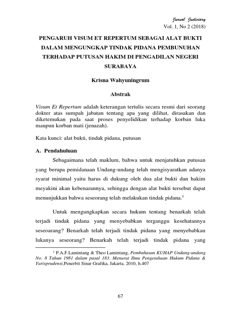 PENGARUH VISUM ET REPERTUM SEBAGAI ALAT BUKTI DALAM MENGUNGKAP TINDAK ...