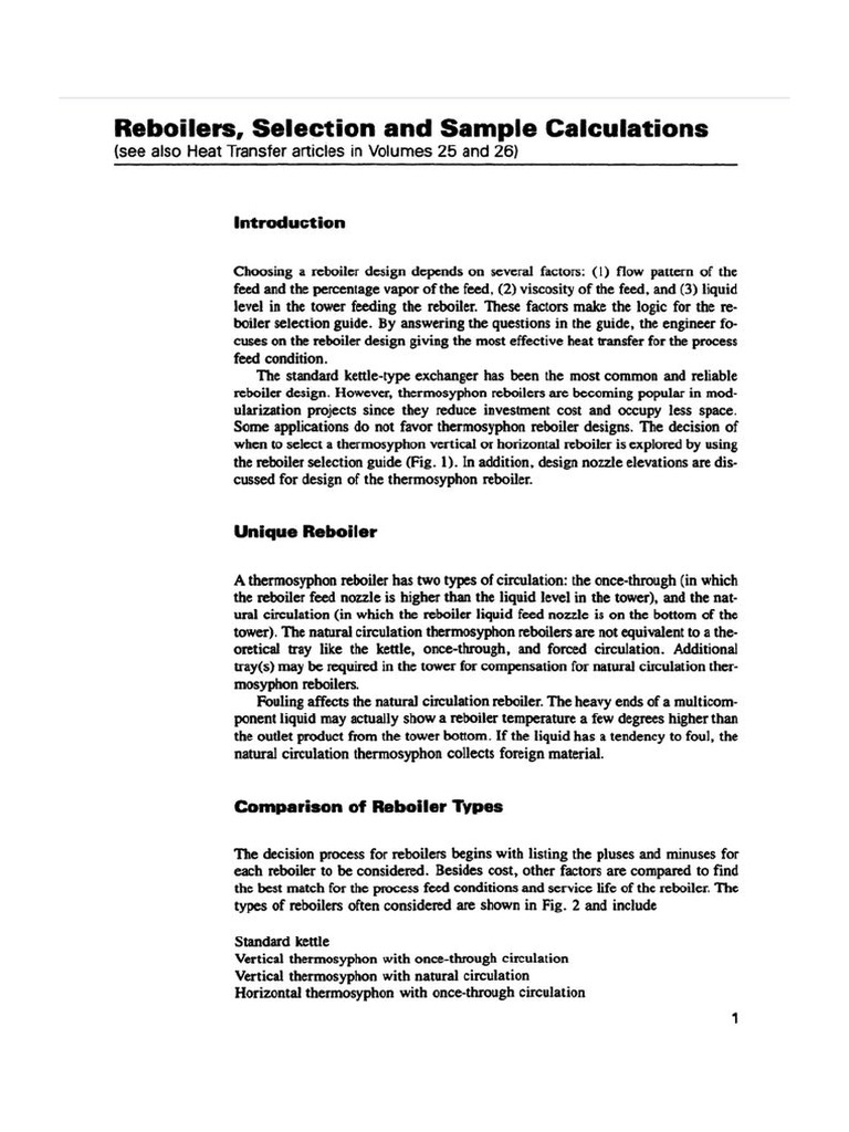 Reboilers, Selection and Sample Calculations | PDF
