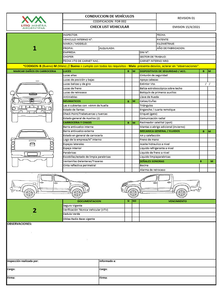 Checklist de Inspección Vehicular | PDF | Vehículos con tracción ...