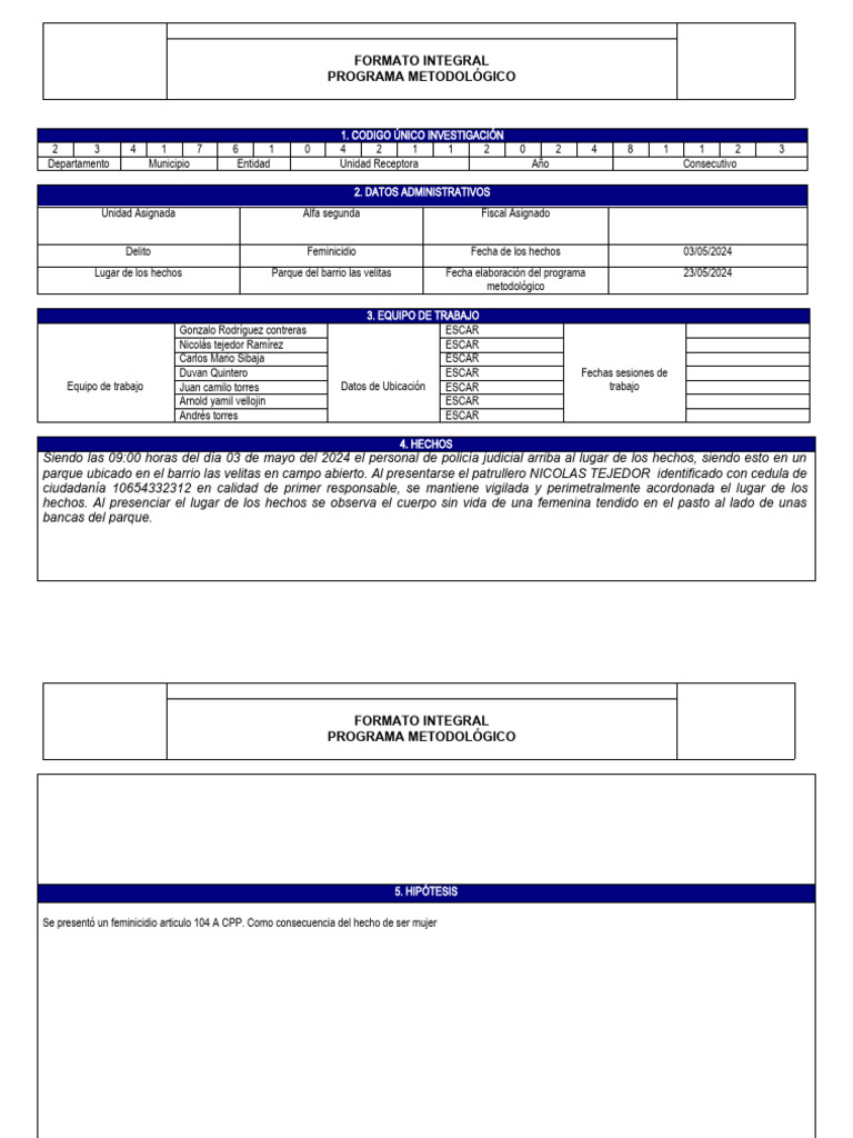 FORMATO PROGRAMA METODOLÓGICO INTEGRAL | PDF | Justicia | Crimen y violencia