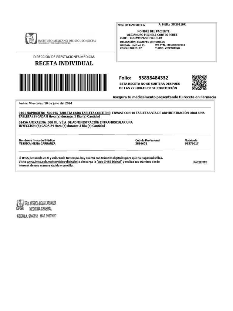 Receta Médica de Yessica Mejía Carranza | PDF