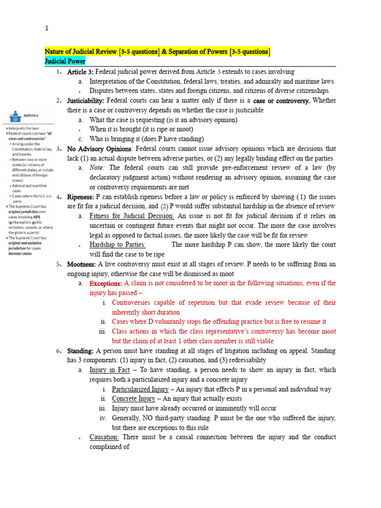Nature of Judicial Review & Separation of Powers | PDF | Standing (Law) | Commerce Clause