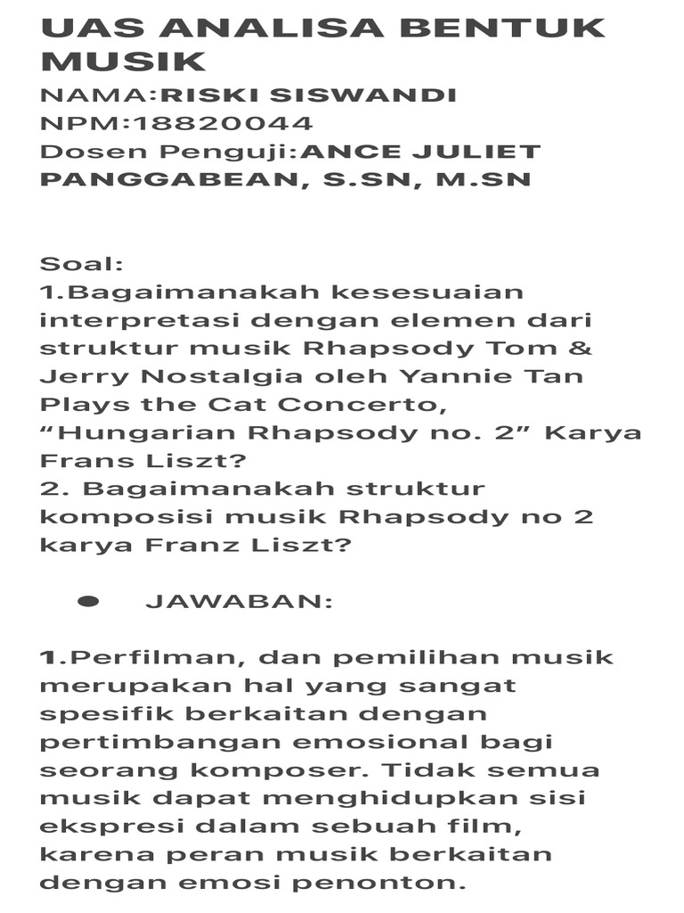 Uas Analisa Bentuk Musik | PDF