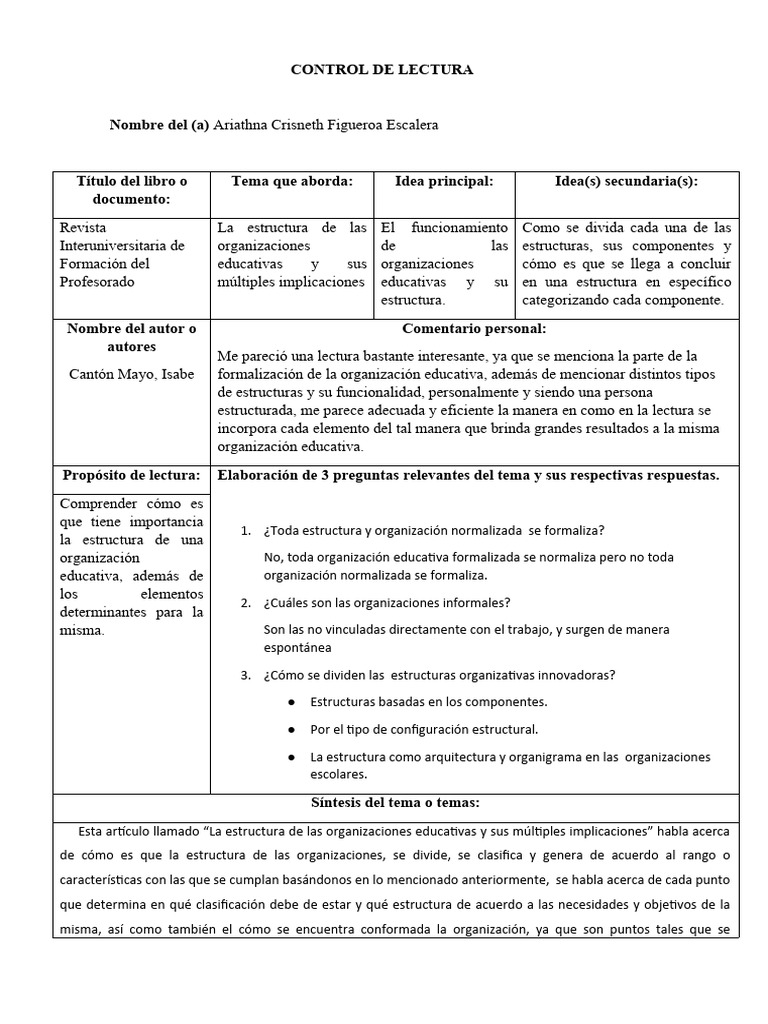 CONTROL DE LECTURA | PDF