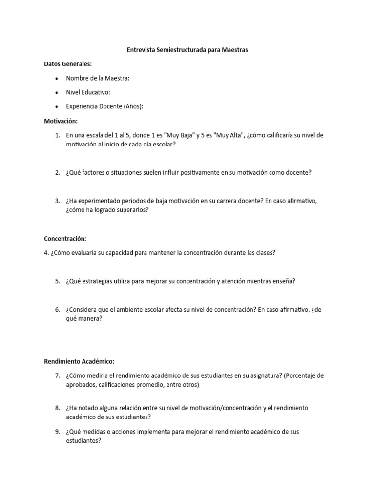 Entrevista Semiestructurada para Maestras | PDF | Maestros | Motivación