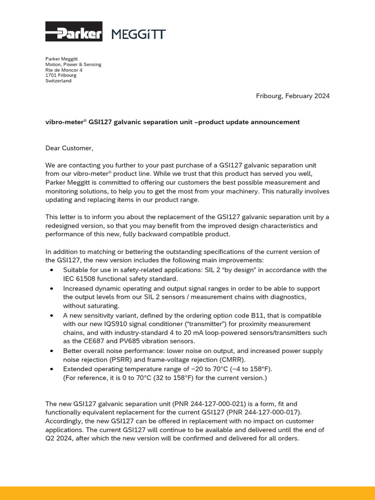GSI127 Replacement-Letter 2024 Final | PDF | Sensor | Computer Engineering