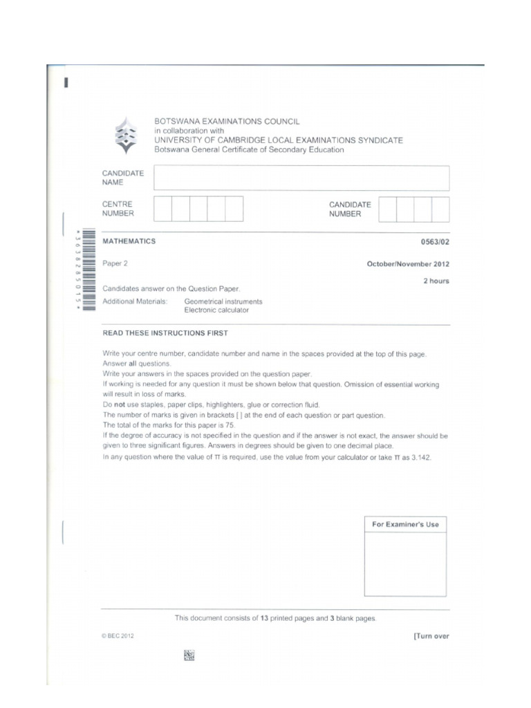 BGCSE Maths Paper 2, 2012-2015 | PDF