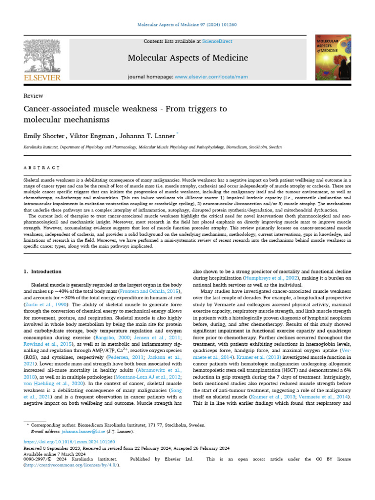 Cancer Associated Muscle Weakness From Triggers T 2024 Molecular ...