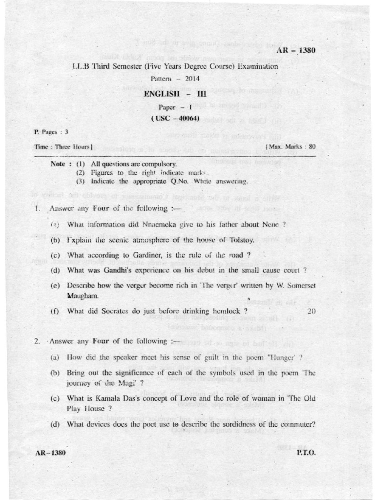 LLB 5Y Sem III English III | PDF