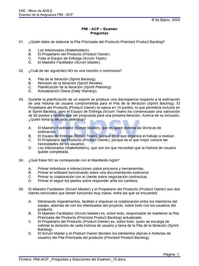 PMI-ACP - Enunciados de Las Preguntas Del Examen | PDF | Scrum (desarrollo de software ...