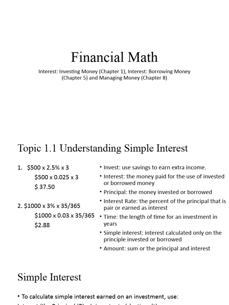 Financial Math WP 11 Simple and Compound Interest | PDF | Interest | Compound Interest