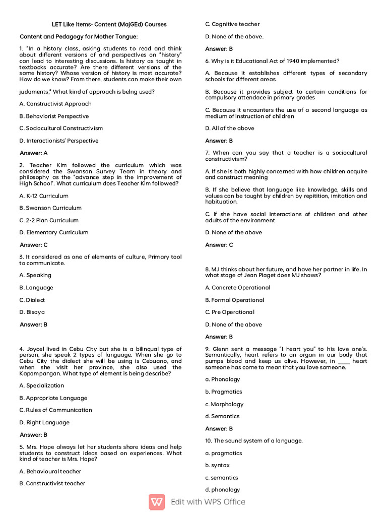 MAJ GED - LET Type Questions - Compilation For Review | PDF ...