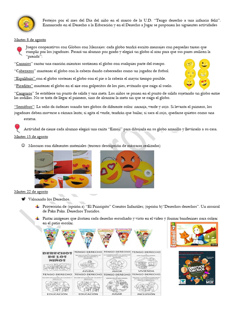 Mes Del Dia Del Niño Primer Ciclo 1 2 3 Actividades Jornada | PDF ...