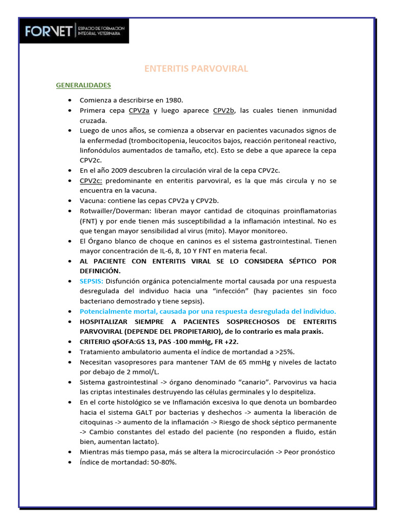 Clase Enteritis Parvoviral Javier Mouly | PDF | Septicemia | Inflamación