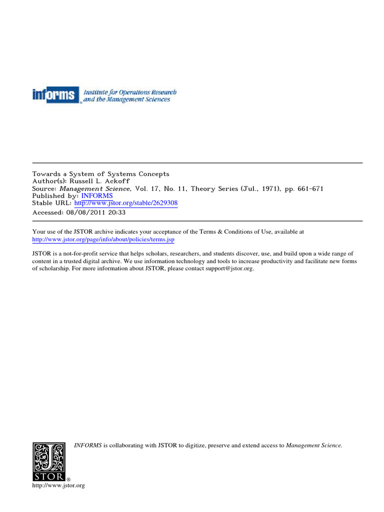 Towards A System of Systems Concepts - Ackoff (1971) | PDF | System ...