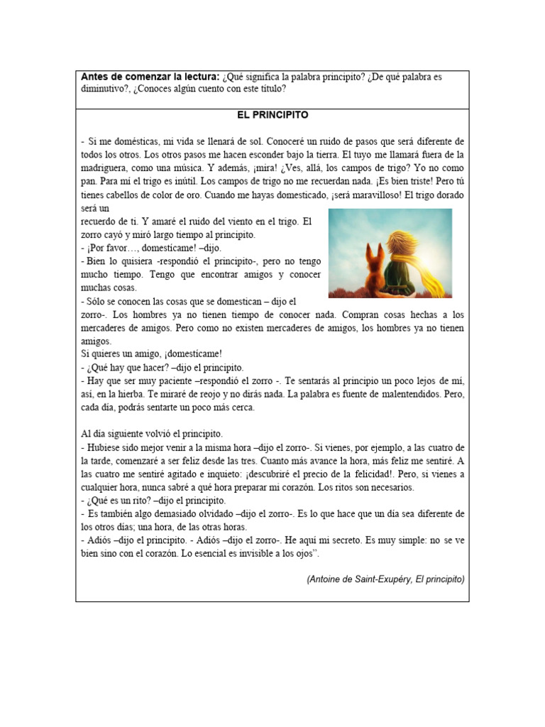 Guia Comprensión Lectora 7 | PDF | El Principito