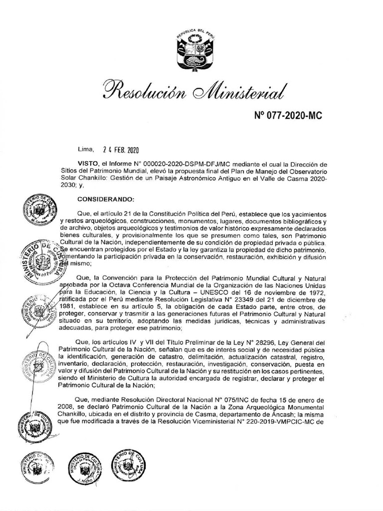 RM #077-2020-MC Plan de Manejo Chankillo Adjunto Plan | PDF