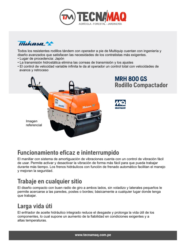 Rodillo Compactador Multiquip MRH-800GS | PDF | Tanques | Vehículo de motor