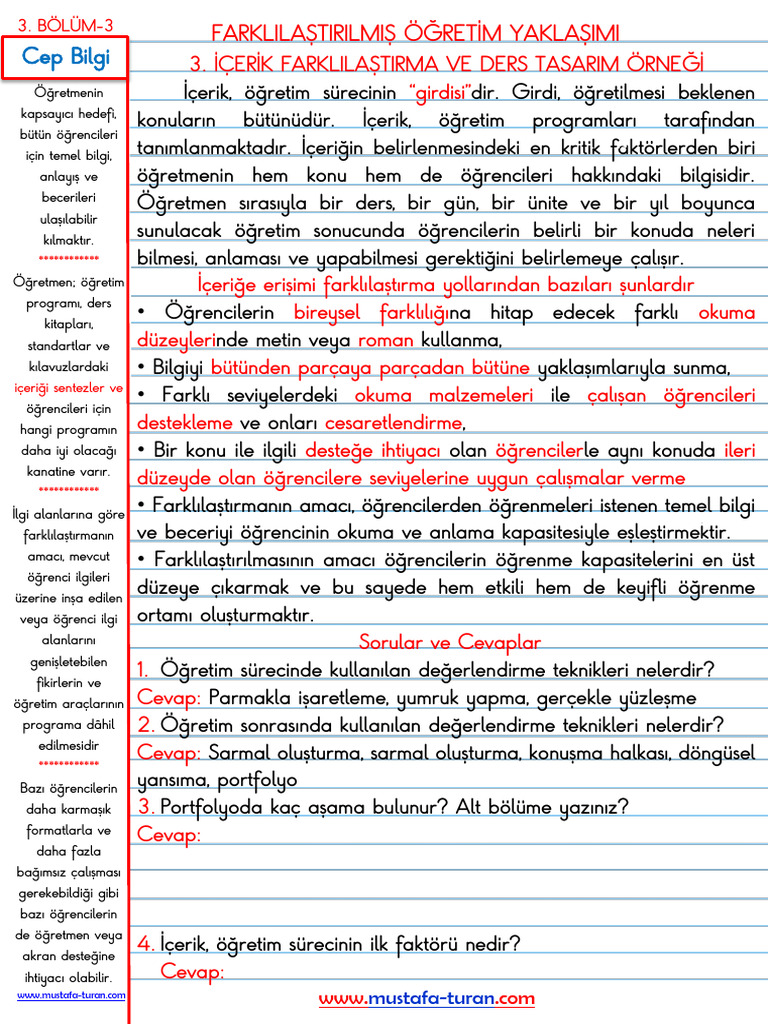 Icerik Farklilastirma Ve Ders Tasarim Ornegi 3 | PDF