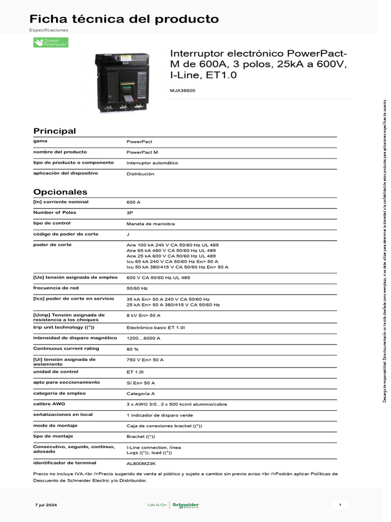 Schneider Electric Interruptores en Caja Moldeada Powerpact Marco M ...