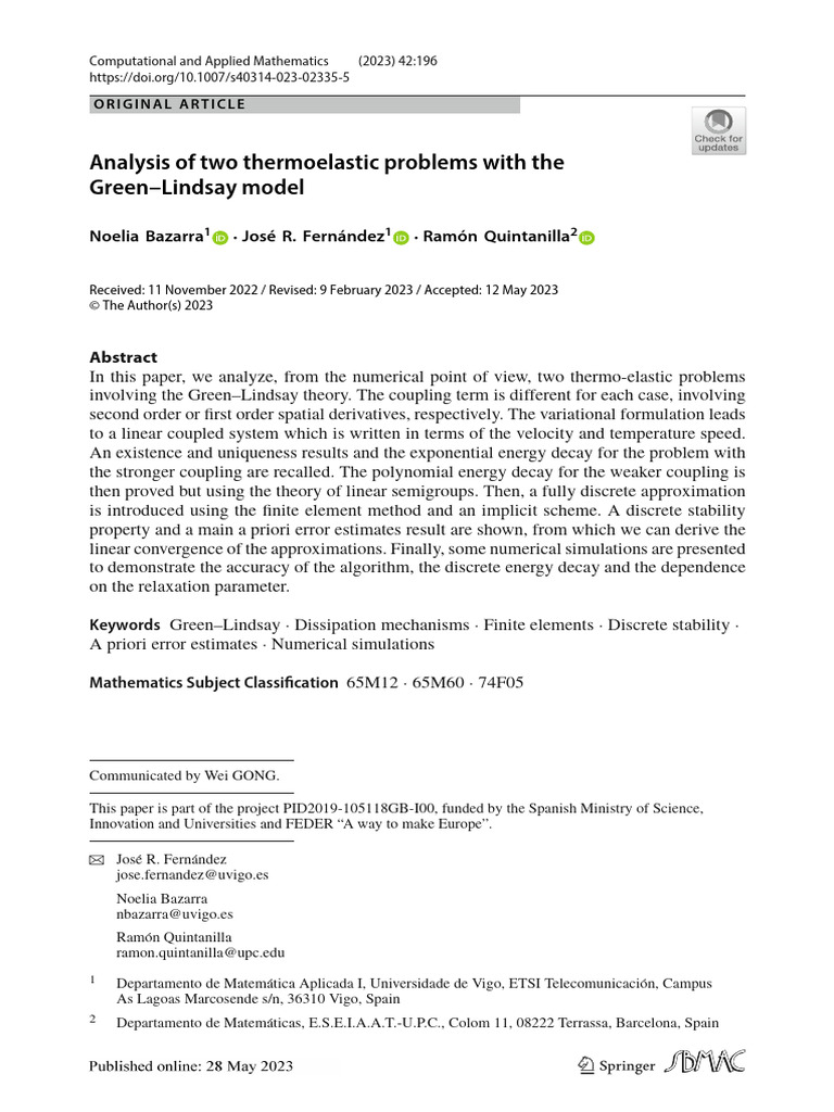 Analysis of Two Thermoelastic Problems With The GR | PDF | Numerical Analysis | Finite Element ...