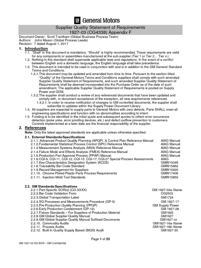 GM 1927-03 (EN) - Aug 17 | PDF | Supply Chain | Specification (Technical Standard)