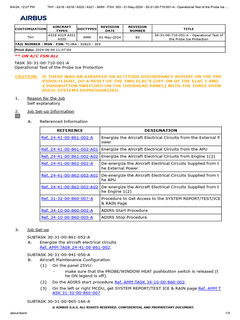 Amm Opr Test of Probe Ice Protection | PDF | Airliner | Jet Aircraft