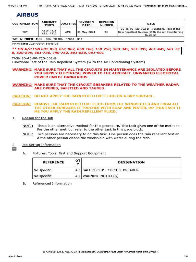 AMM OPR TEST OF RAIN REPELLENT | PDF | Airliner | Airbus