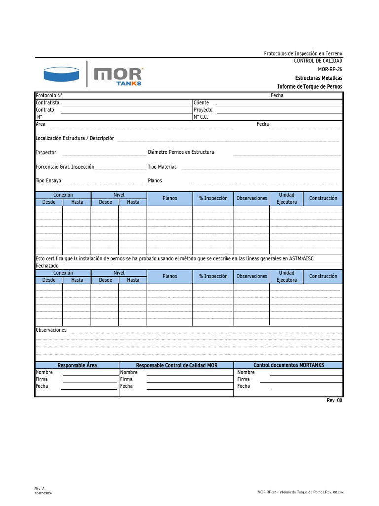 MOR-RP-25 - Informe de Torque de Pernos Rev. 00 | PDF