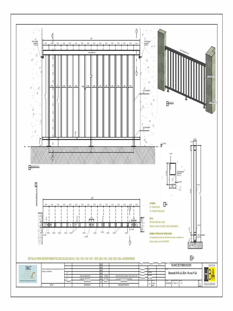 Plano - E-1 - Baranda M-6 L 1-92m Muros P-14 | PDF