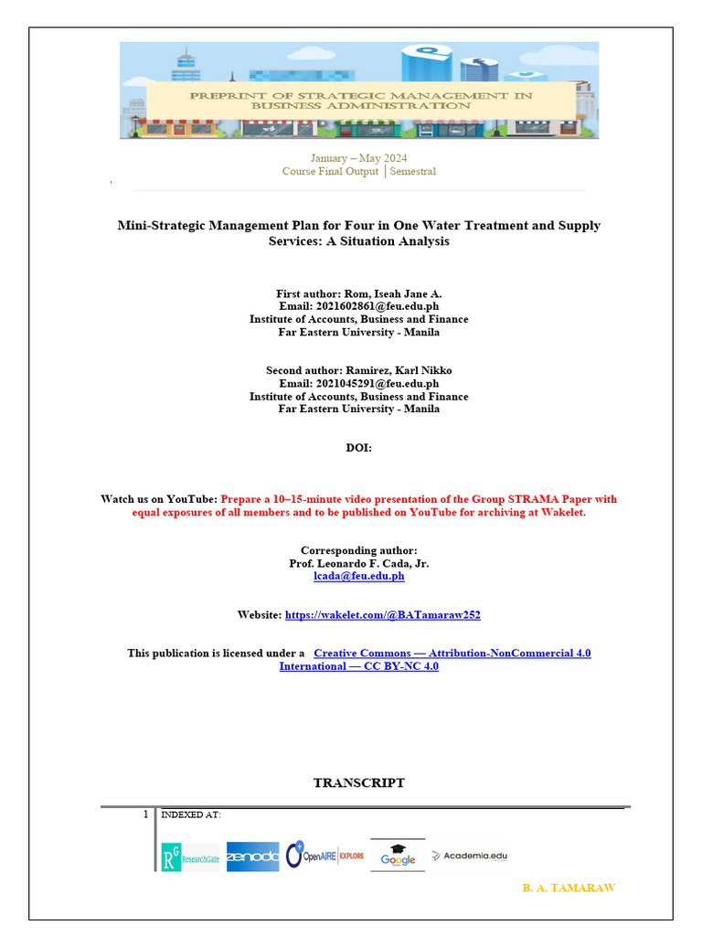 Strategic Management Paper-FORMAT-TEMPLATE | PDF | Water Purification ...