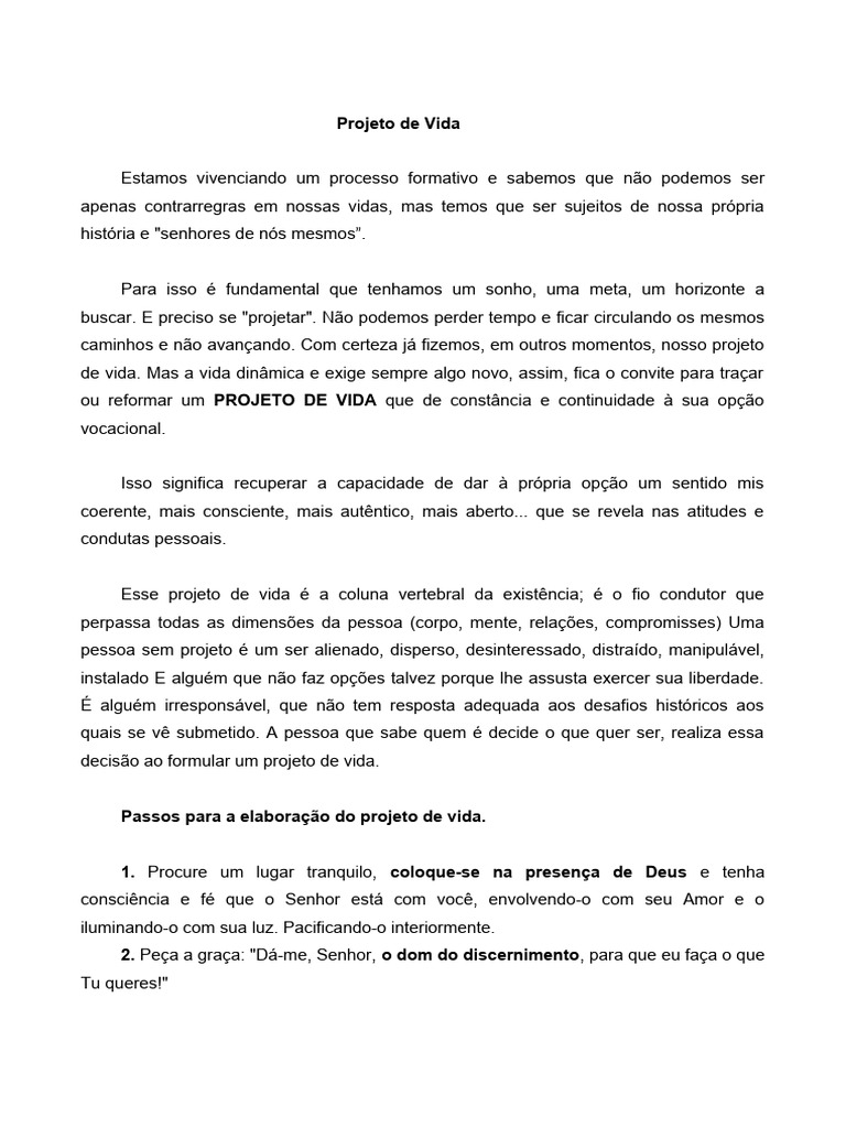 Projeto De Vida Pdf Vida
