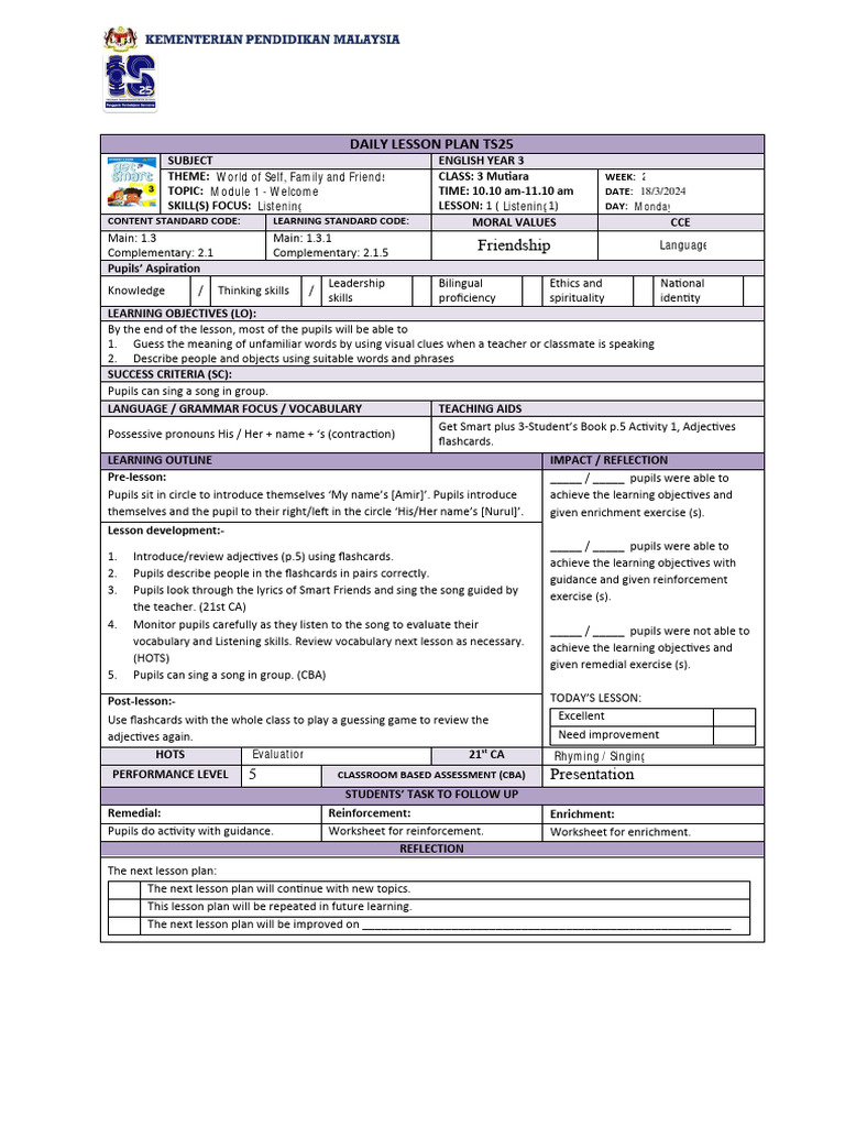 9.1 Bi Y3 LP TS25 Module 1 (LP1-16) 2024-2025 | PDF | Lesson Plan ...