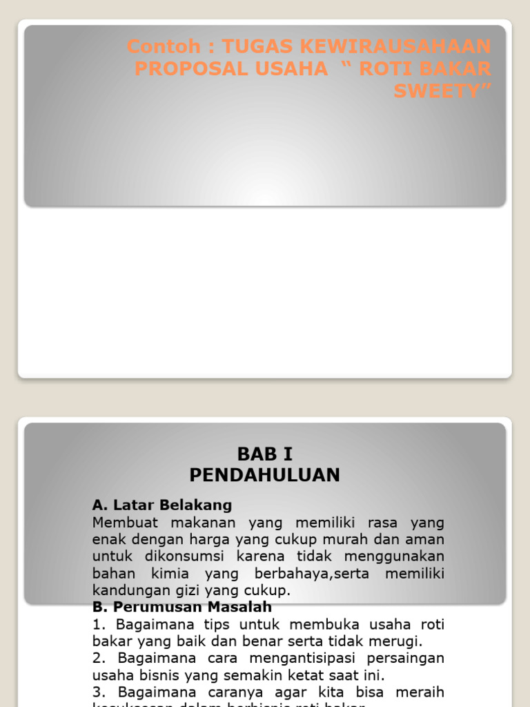 Proposal Usaha Roti Bakar Sweety | PDF | Memasak, Makanan, & Anggur