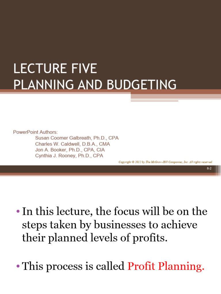 Lecture Five Budget and Profit Planning | PDF | Equity (Finance) | Retained Earnings